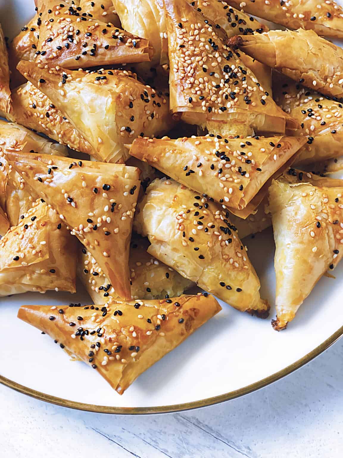 Greek Tiropitakia-Cheese Triangles with Bacon & Gruyère - The Greek Foodie