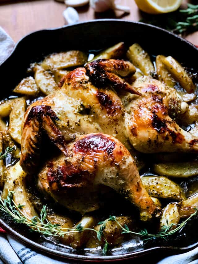 Greek Spatchcock Chicken with Lemon & Garlic - The Greek Foodie