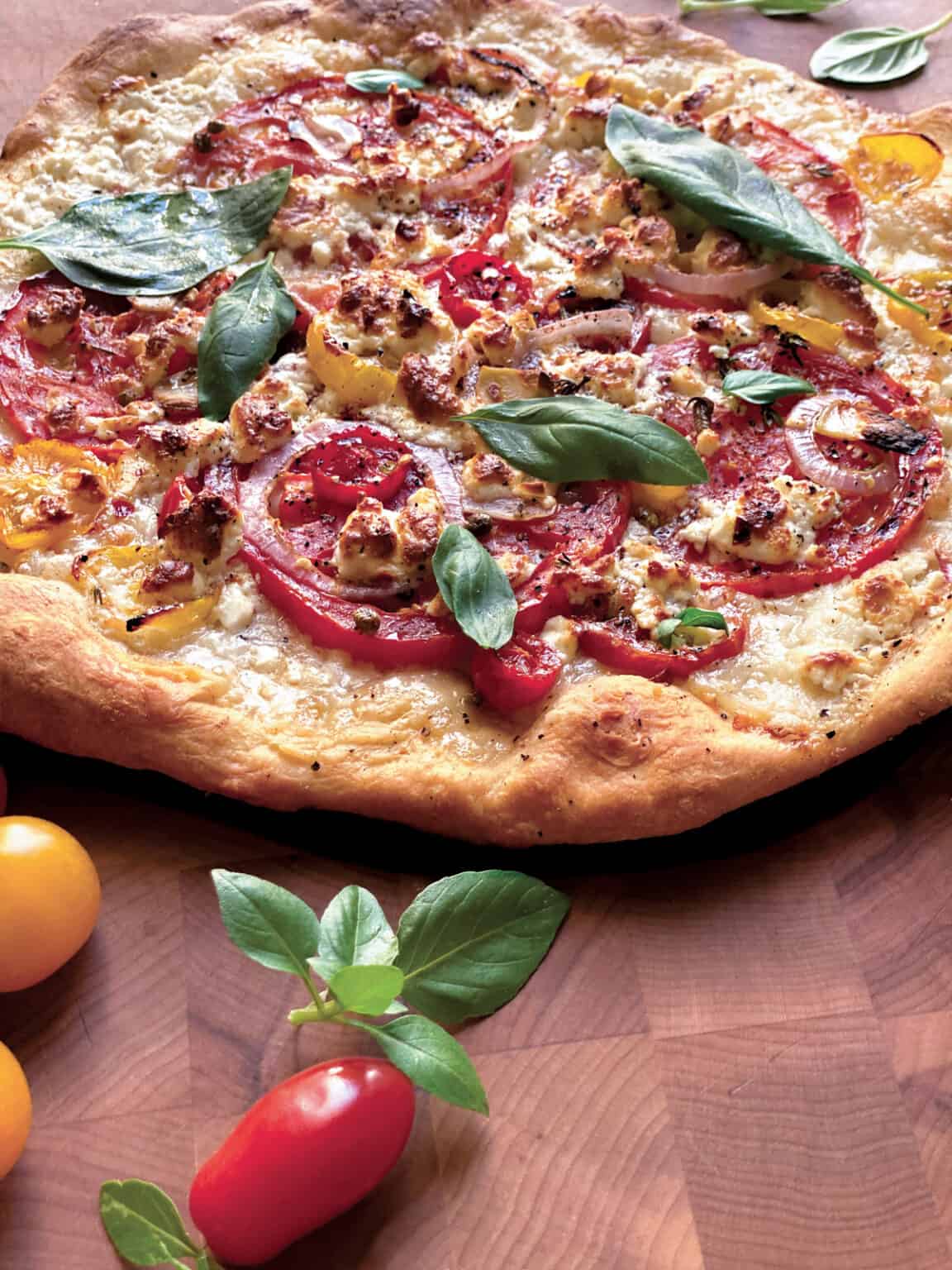 Feta Pizza With Tomato and Basil - The Greek Foodie