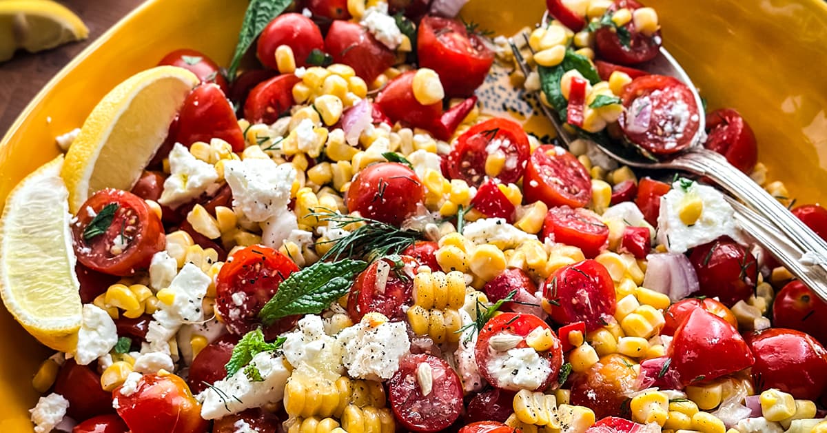 Roasted Corn Tomato Salad - The Greek Foodie