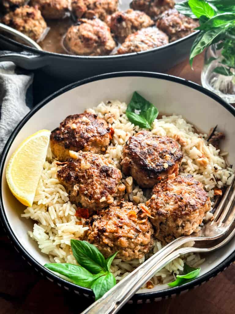 Chicken Meatballs With Lemon Rice - The Greek Foodie