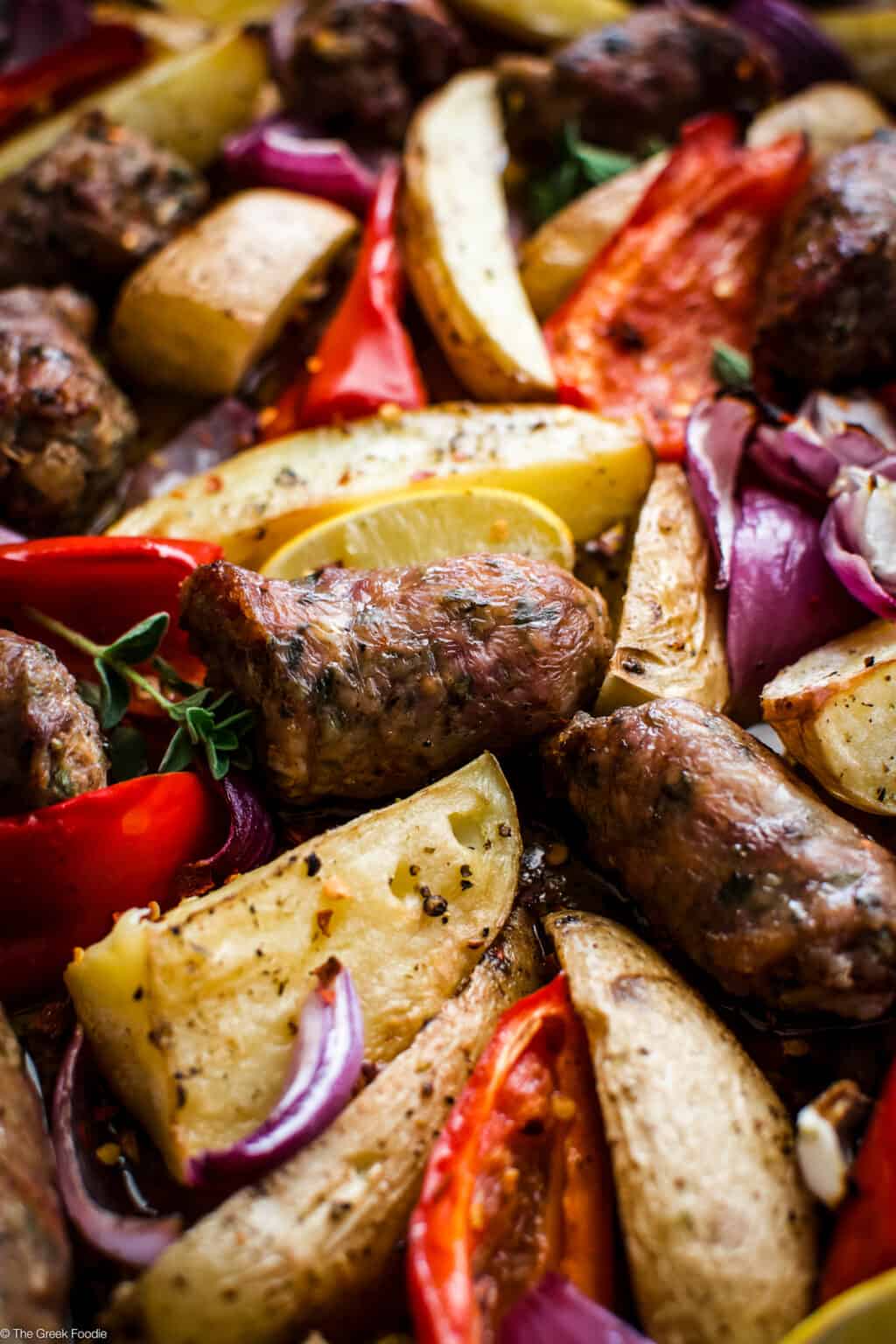 Greek Sausage Sheet Pan Dinner - The Greek Foodie