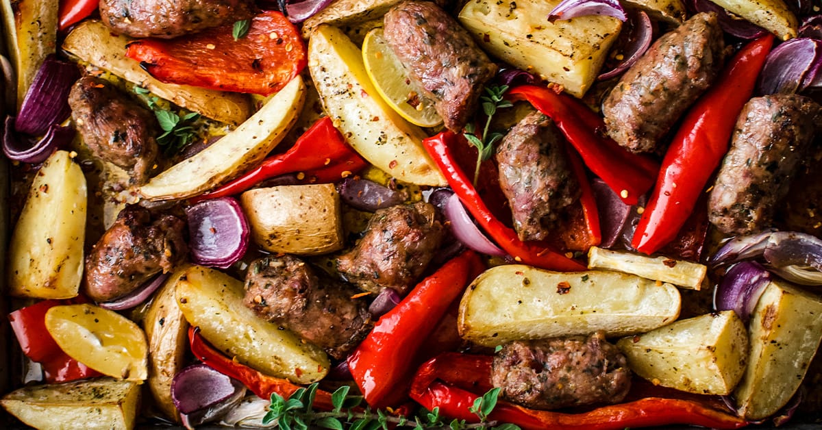 Greek Sausage Sheet Pan Dinner - The Greek Foodie