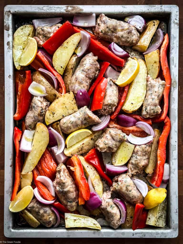 Greek Sausage Sheet Pan Dinner - The Greek Foodie