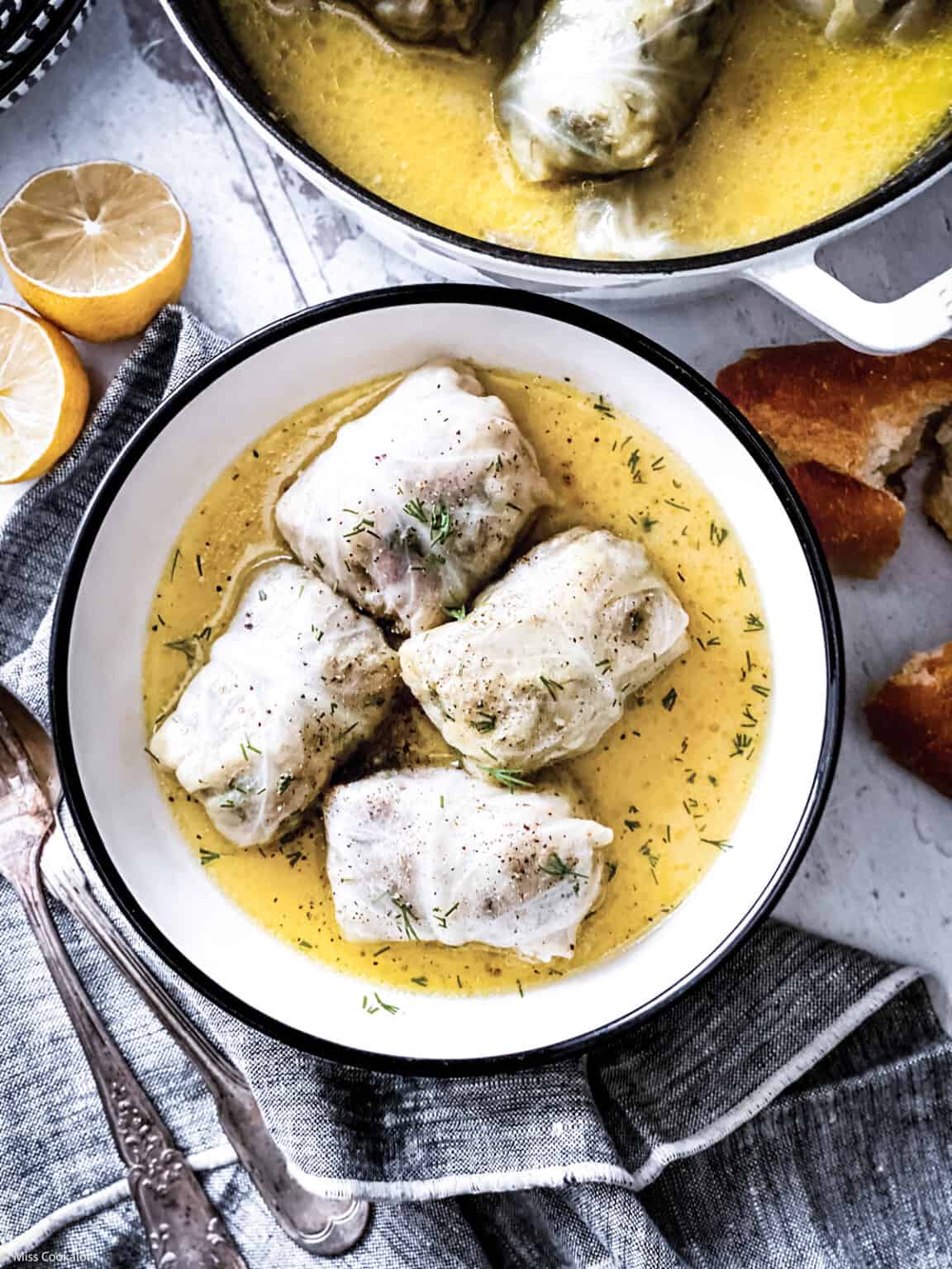 Greek Stuffed Cabbage Rolls - Lahanodolmades Avgolemono - The Greek Foodie