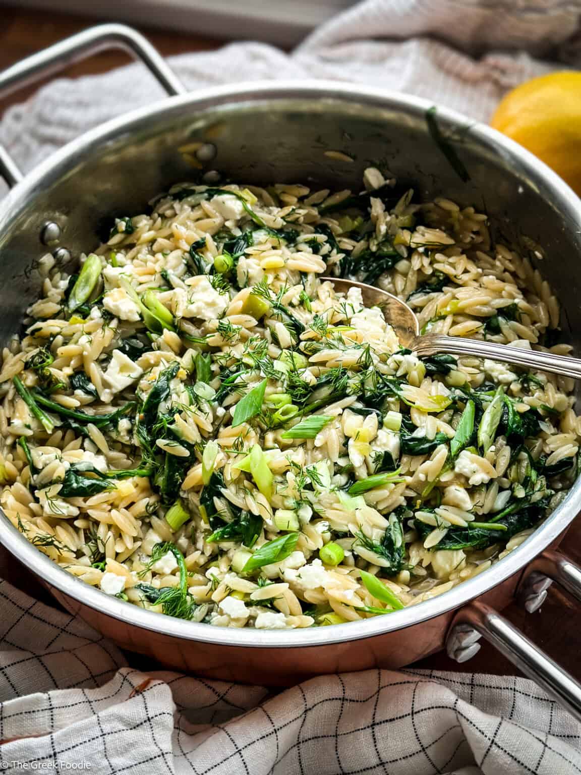 Orzo with Spinach and Feta (Warm Dish or Cold Salad) - The Greek Foodie