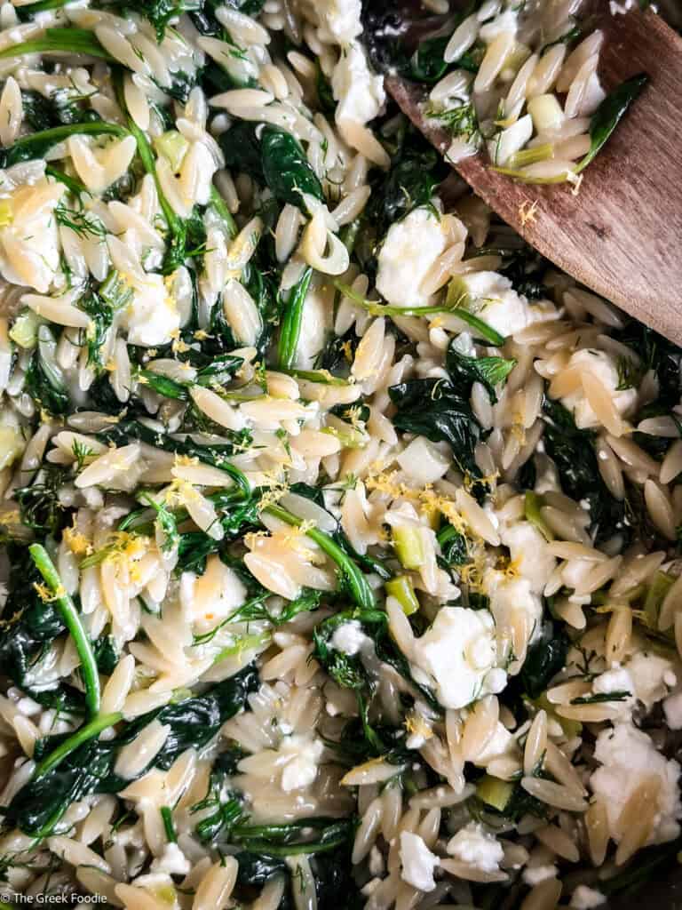 Orzo with Spinach and Feta (Warm Dish or Cold Salad) - The Greek Foodie