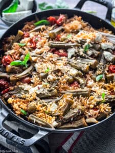 Baked Rice with Okra & Feta - The Greek Foodie