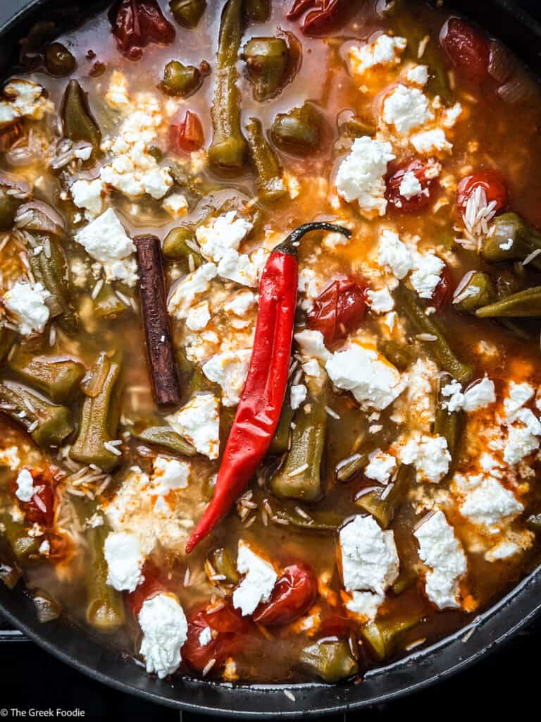 Baked Rice with Okra & Feta - The Greek Foodie