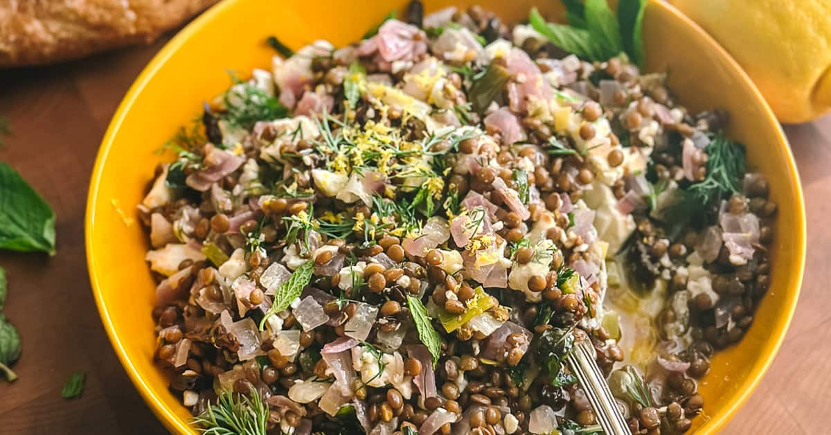 Greek Lentil Salad with Sun-Dried Tomatoes & Feta - The Greek Foodie