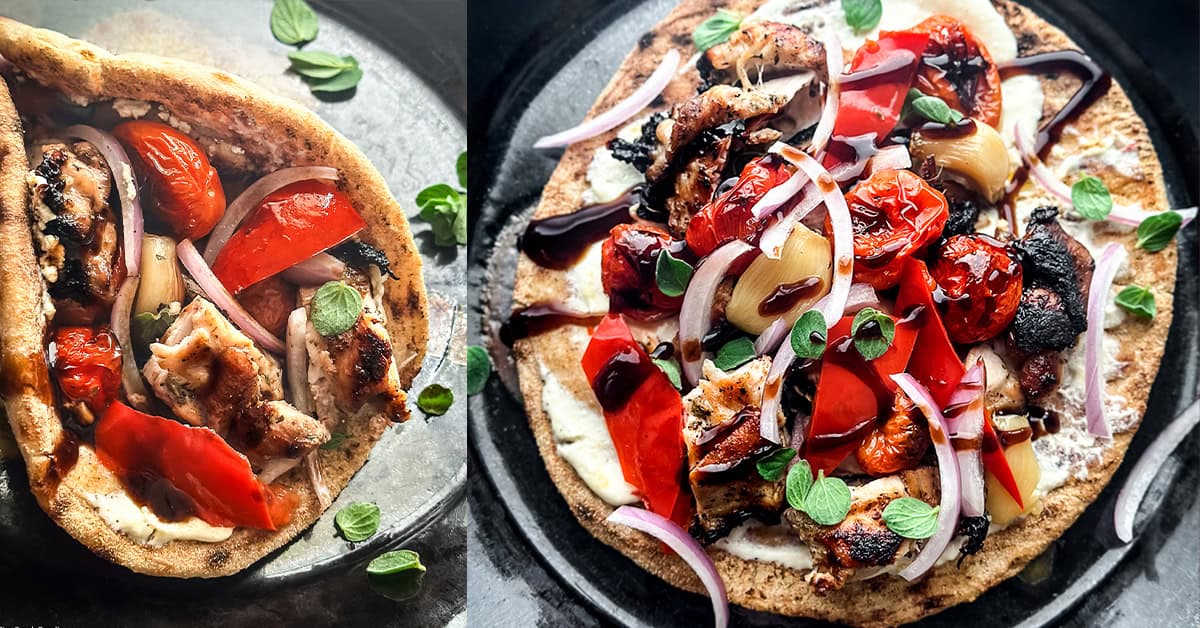 Greek Chicken Pita with Charred Tomatoes & Garlic - The Greek Foodie